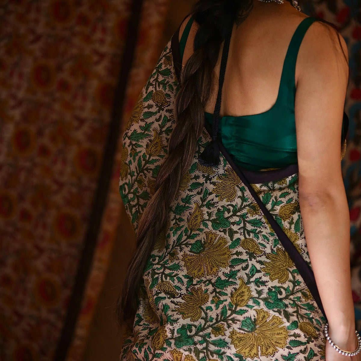 Morpankhi : Blockprint Saree – Gray and Green Store