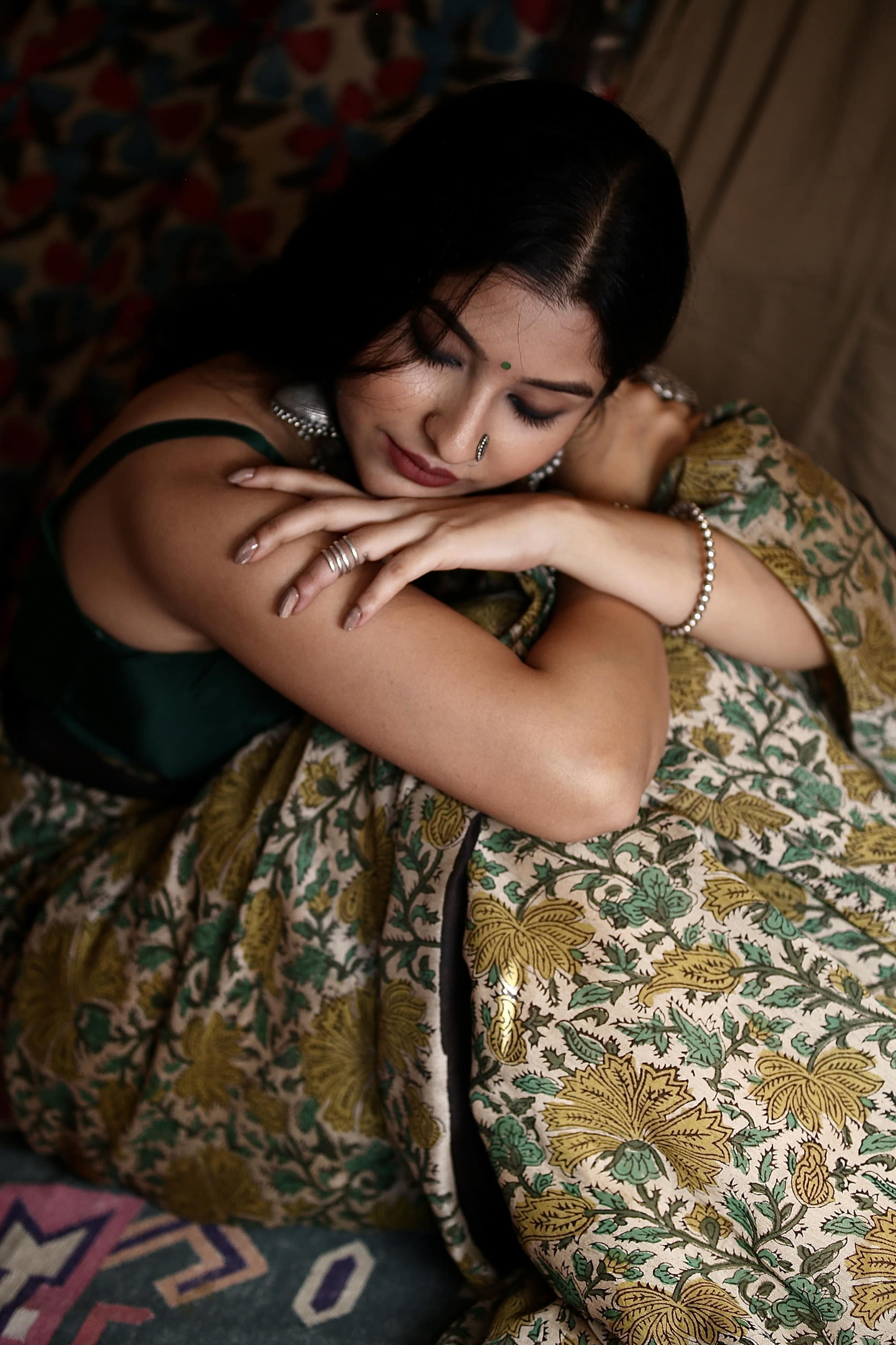 Morpankhi : Blockprint Saree – Gray and Green Store